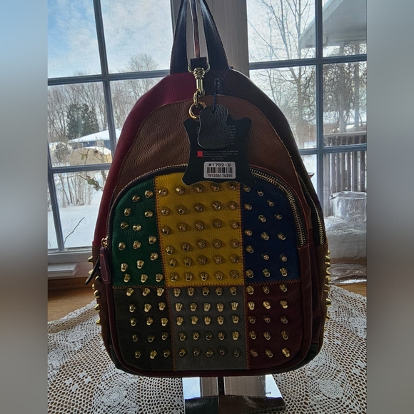 Amerileather | Bags | Amerileather Borka Leather Backpack Multicolored Nwt | Poshmark
